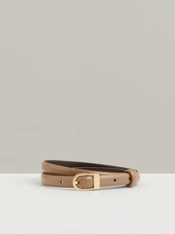 REISS Mila Leather Skinny Belt - Taupe