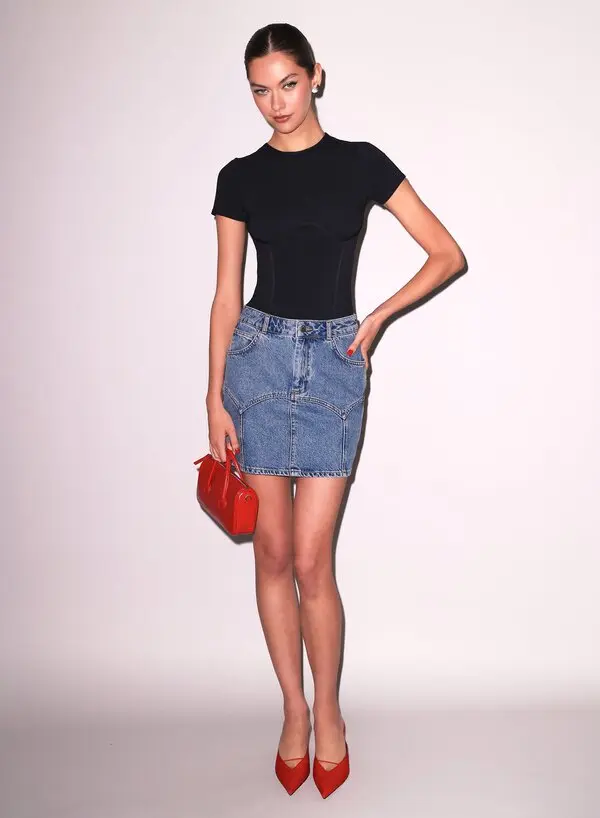 FLEUR DU MAL Denim Mini Skirt - Acid Denim Blue