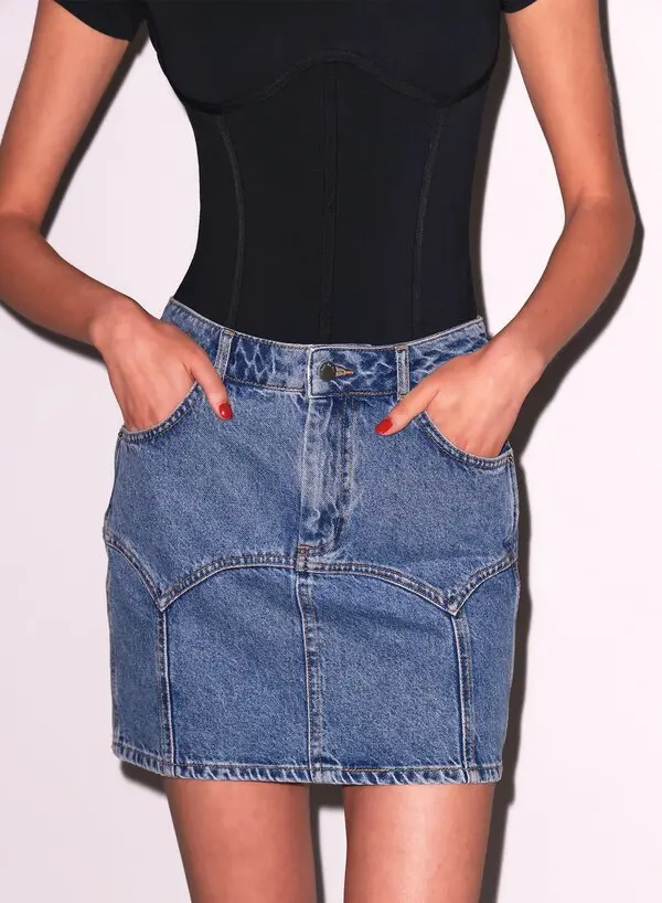 FLEUR DU MAL Denim Mini Skirt - Acid Denim Blue