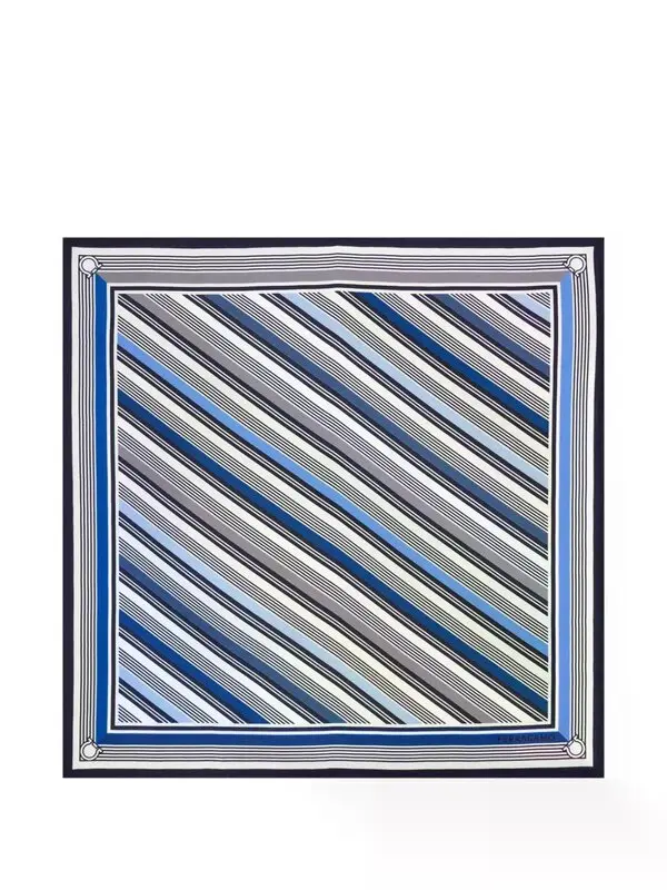 FERRAGAMO Striped Silk Pocket Square - Blue