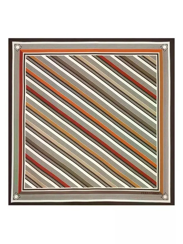 FERRAGAMO Striped Pocket Square - Brown