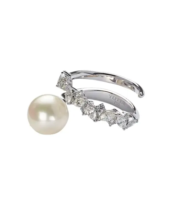 Yeprem Pearlescent White Gold Ring With Diamonds And Pearl - Silver