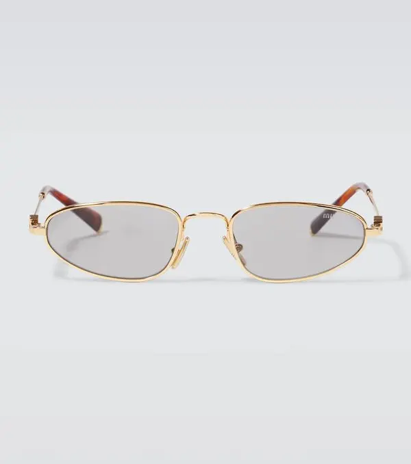 Miu Miu Logo Oval Sunglasses - Gold