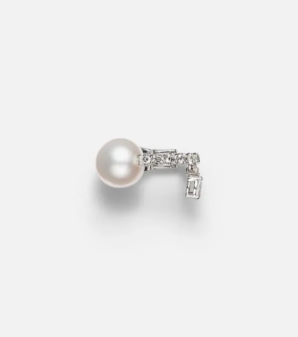 Yeprem Pearlescent 18kt White Gold Single Ear Cuff With Diamonds And Freshwater Pearl - Silver
