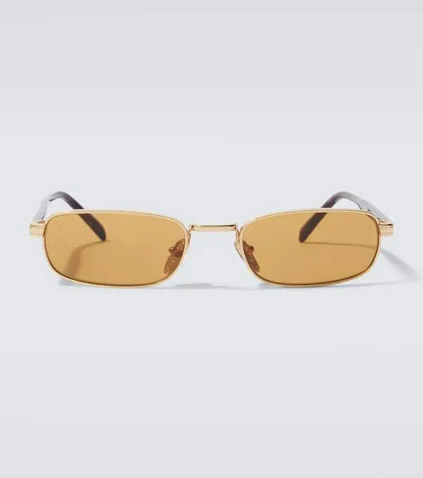 Prada Logo Rectangular Sunglasses - Gold