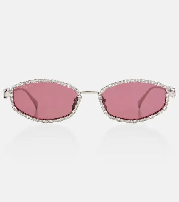 Gucci Crystal-embellished Oval Sunglasses - Pink