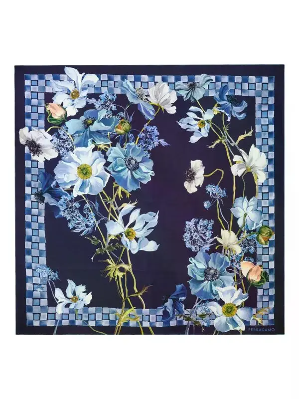 FERRAGAMO Fiori-print Silk Scarf - Blue