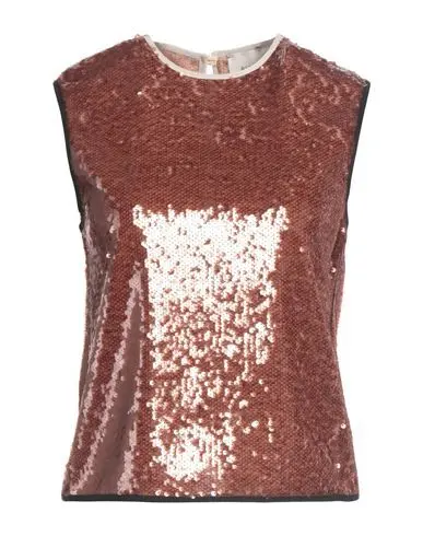 ALYSI Sleeveless Crewneck Sequined Tulle Top - Rust