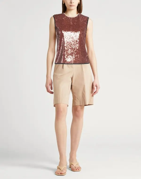 ALYSI Sleeveless Crewneck Sequined Tulle Top