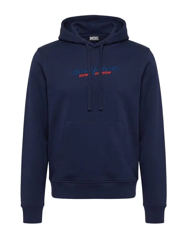 DIESEL® Cotton French Terry Hoodie With Logo Print - Navy
