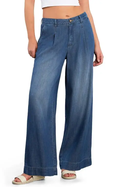 HINT OF BLU Pleated Mid-rise Wide-leg Jeans - Ace Blue