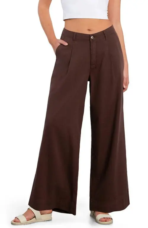 HINT OF BLU Pleated Mid-rise Wide-leg Jeans - Dark Chocolate