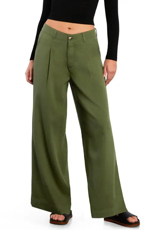 HINT OF BLU Pleated Mid-rise Wide-leg Jeans - Vineyard Green