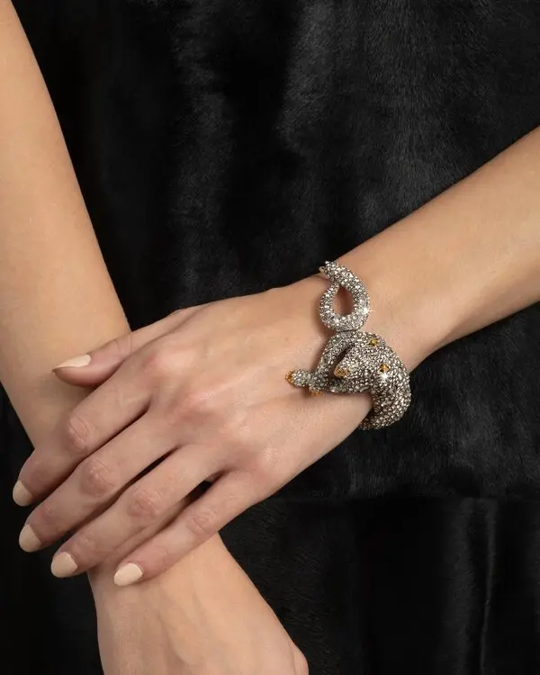 Alexis Bittar Crystal Pave Crouching Panther Hinge Bracelet - Gold