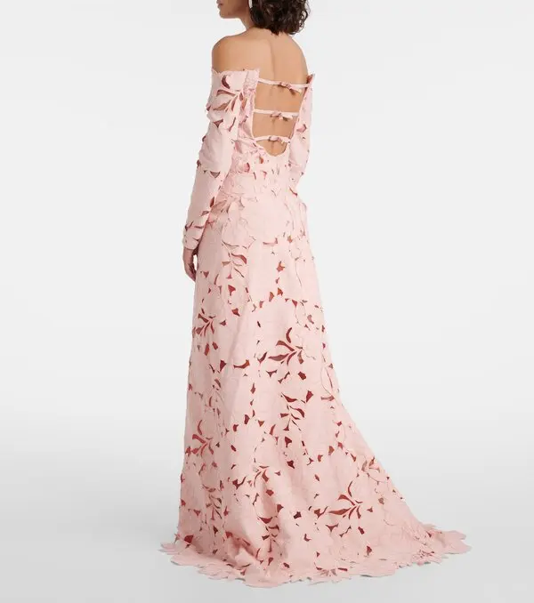 Costarellos Kasia Floral Lace Off-shoulder Gown - Pink