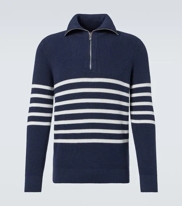 Brunello Cucinelli Striped Cotton Half-zip Sweater