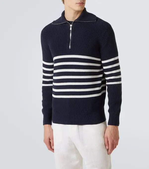 Brunello Cucinelli Striped Cotton Half-zip Sweater