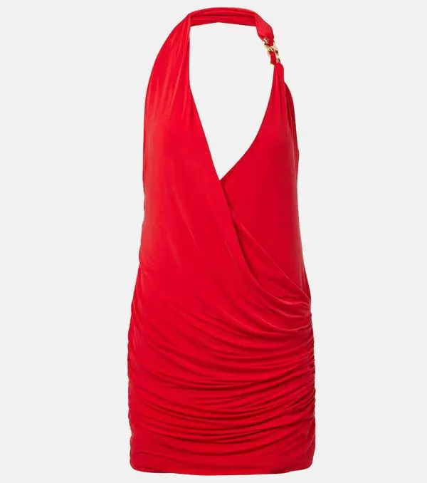 Balmain Draped Halterneck Mini Dress - Red
