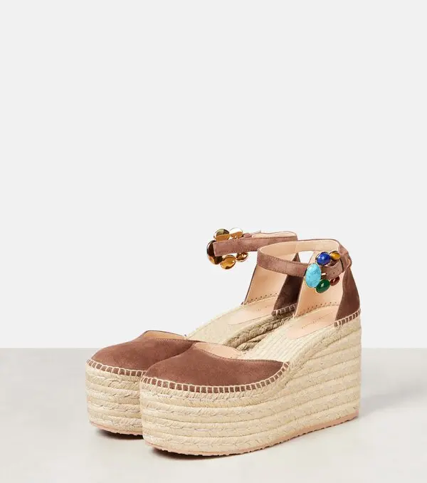 GIANVITO ROSSI Shanti 100" Suede Espadrille Wedges
