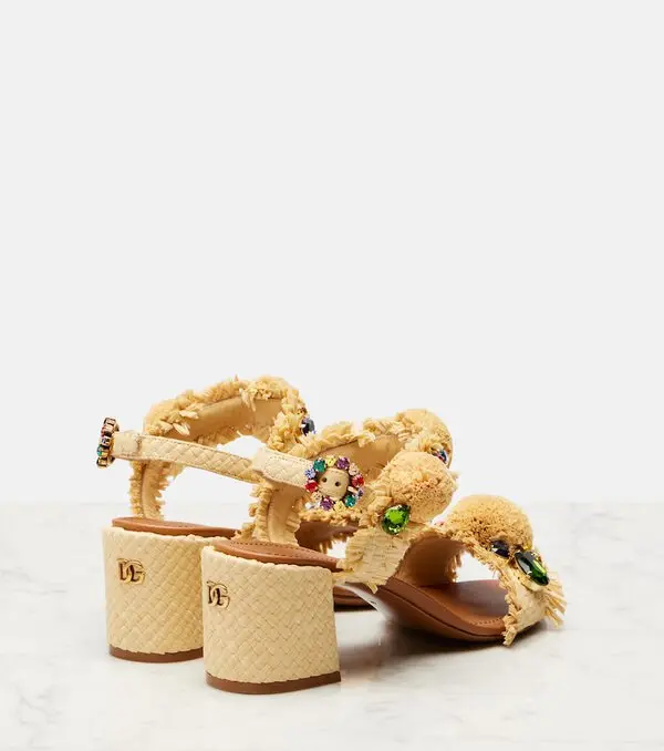 Dolce & Gabbana Embellished Raffia Sandals