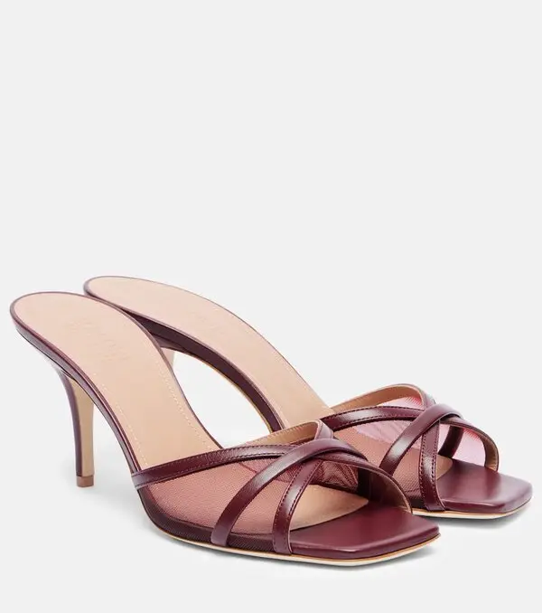 MALONE SOULIERS Perla 70 Leather And Mesh Mules - Burgundy