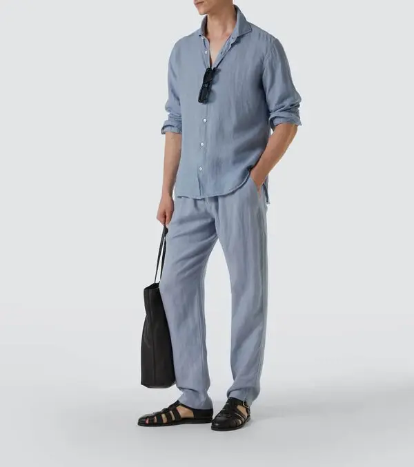 Thom Sweeney Linen Straight Pants - Blue