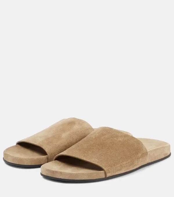 THE ROW Hugh Suede Slides - Beige