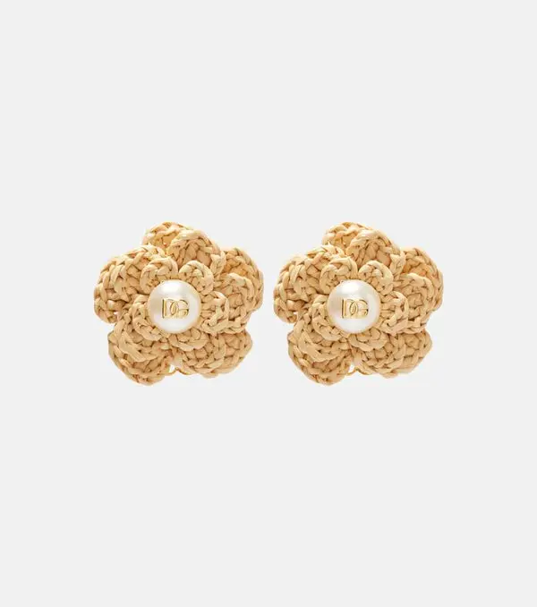 Dolce & Gabbana Dg Raffia-effect Clip-on Earrings - Neutrals