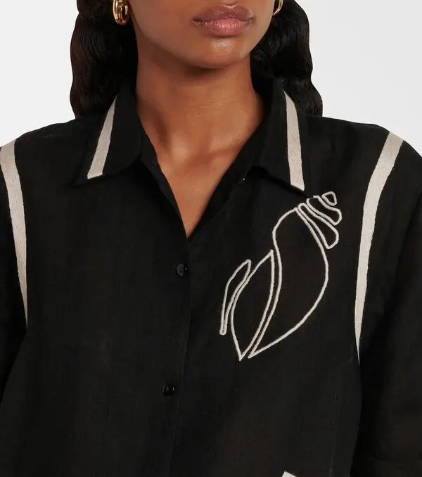 ERES Crab Embroidered Linen Shirt - Black
