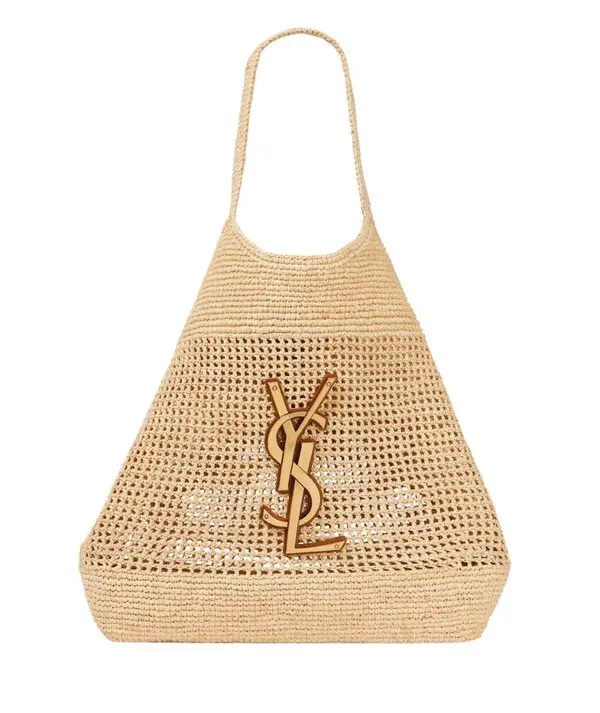 Saint Laurent Icare Crochet Raffia Shopper - Beige