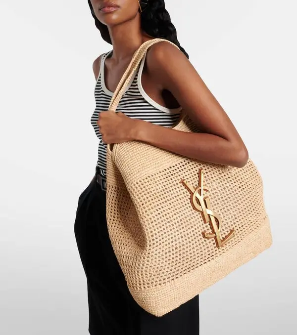 Saint Laurent Icare Crochet Raffia Shopper - Beige