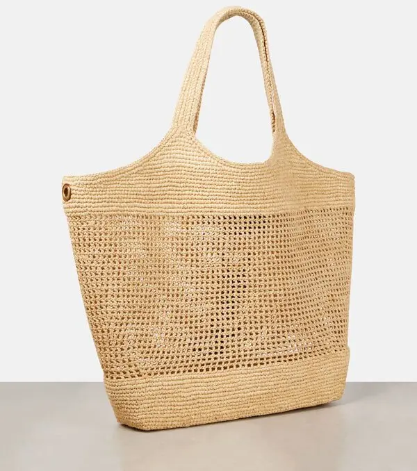 Saint Laurent Icare Crochet Raffia Shopper - Beige