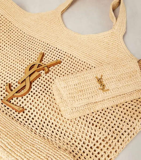 Saint Laurent Icare Crochet Raffia Shopper - Beige