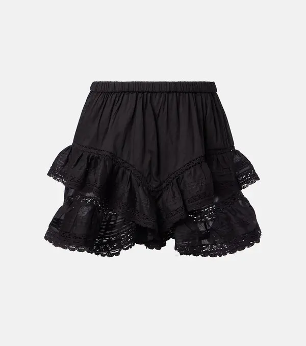 MARANT ETOILE Geana Ruffled Cotton Shorts - Black