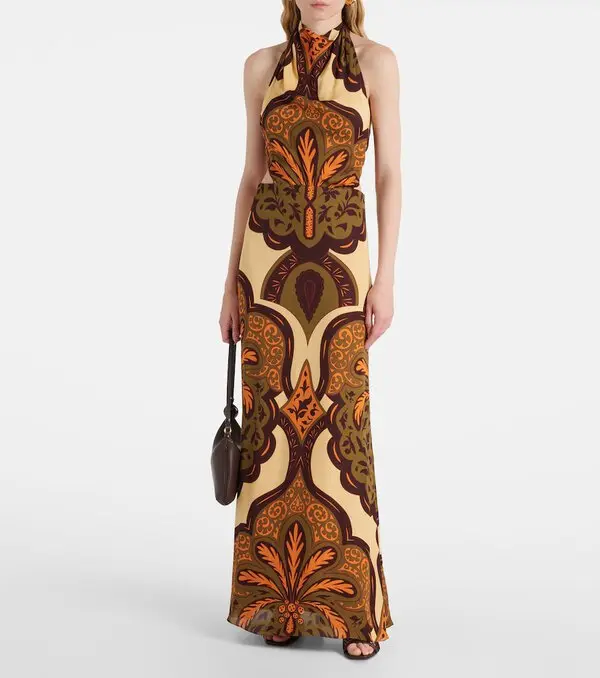 Johanna Ortiz Halterneck Printed Silk Maxi Dress