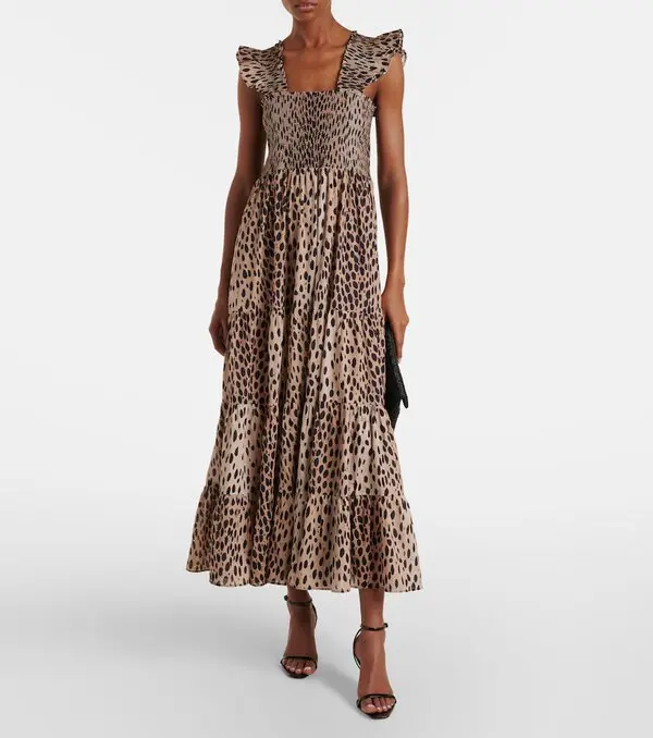 Rixo Tiered Leopard-print Cotton Maxi Dress