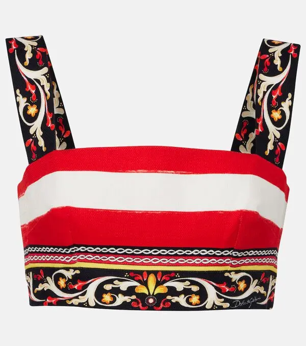 Dolce & Gabbana Striped Cotton-blend Bra Top - Red