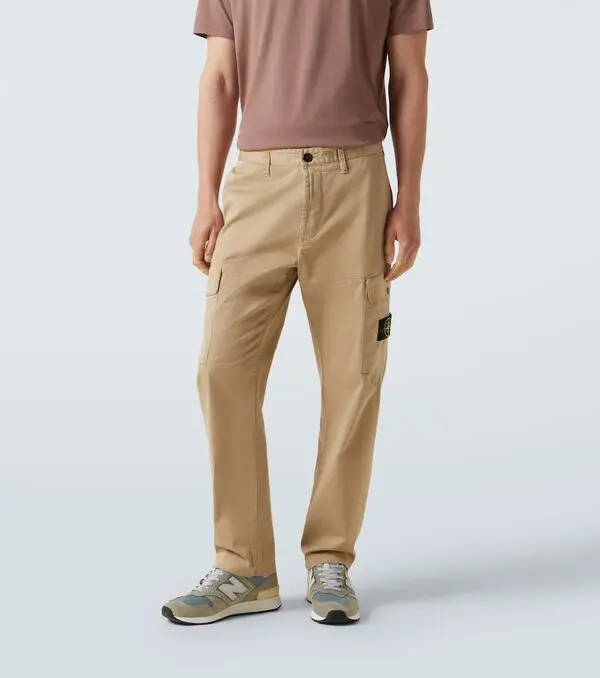 Stone Island Logo Cotton Satin Cargo Pants