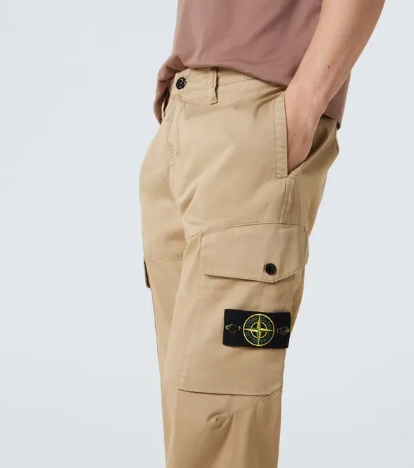 Stone Island Logo Cotton Satin Cargo Pants