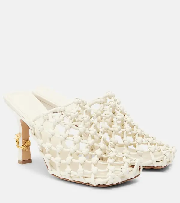 Bottega Veneta Riva 90 Woven Leather Mules - White