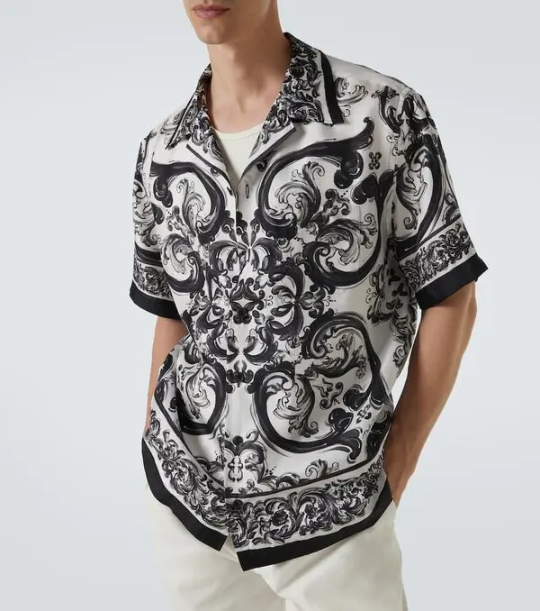 Dolce & Gabbana Majolica Silk Twill Bowling Shirt