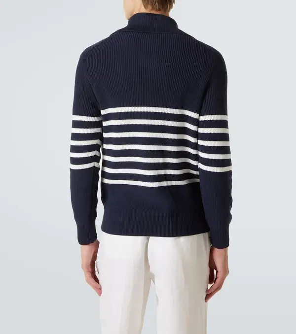 Brunello Cucinelli Striped Half-zip Cotton Sweater