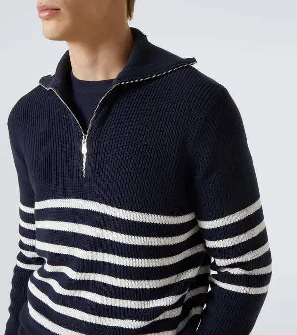Brunello Cucinelli Striped Half-zip Cotton Sweater