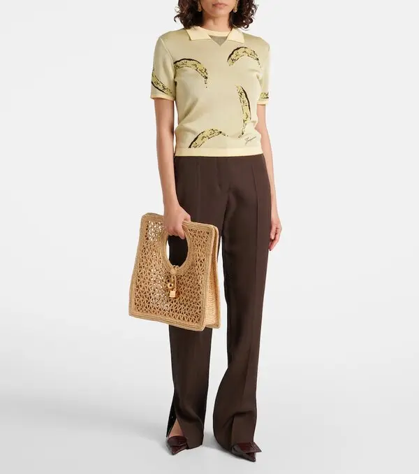 Jacquemus Spiaggia Small Raffia Top Handle Bag - Beige