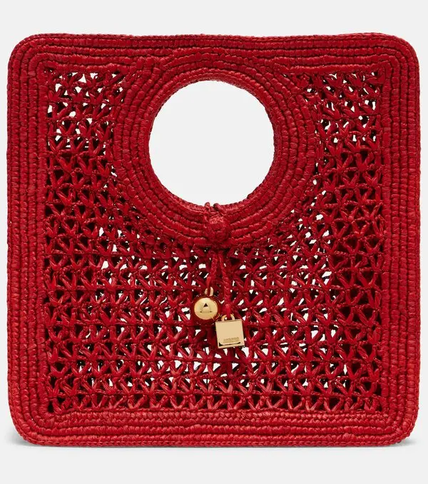 Jacquemus Spiaggia Small Raffia Top Handle Bag - Red