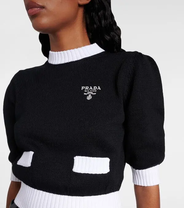 Prada Waffle-knit Cropped Cotton Sweater