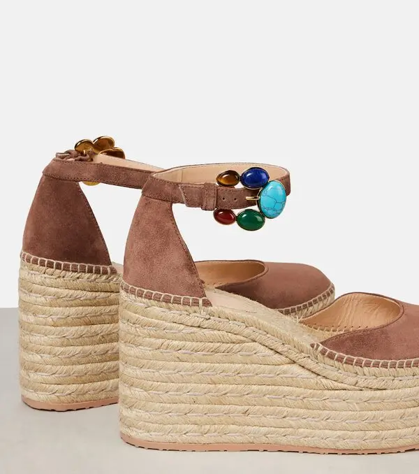 GIANVITO ROSSI Suede Espadrille Wedge Sandals