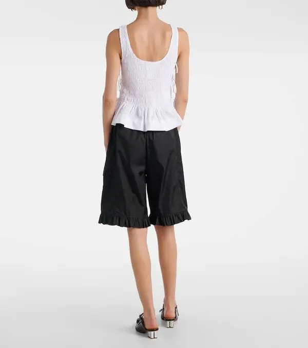 GANNI Shirred Cotton Top - White