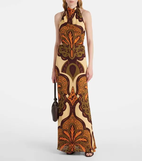 Johanna Ortiz Halterneck Printed Maxi Dress