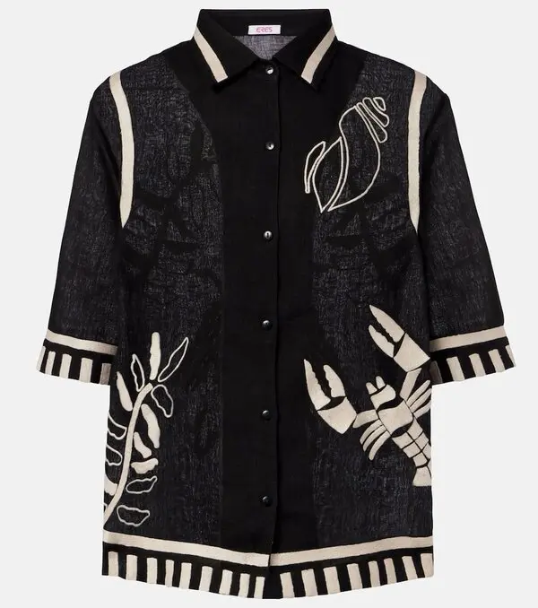 ERES Crab Embroidered Linen Shirt - Black